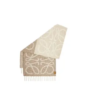 Loewe Anagram Fringed Scarf - Beige/white