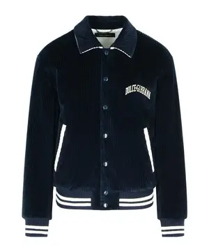 Dolce & Gabbana Logo Detailed Corduroy Bomber Jacket - Black