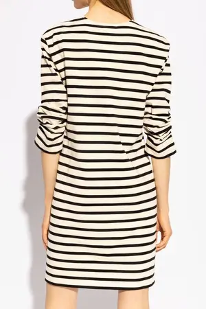 Tory Burch Striped T-shirt Dress With Embroidered Floral Decals