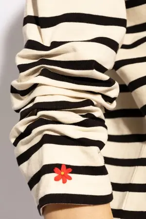 Tory Burch Striped T-shirt Dress With Embroidered Floral Decals