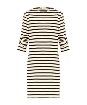 Tory Burch Striped T-shirt Dress With Embroidered Floral Decals - White