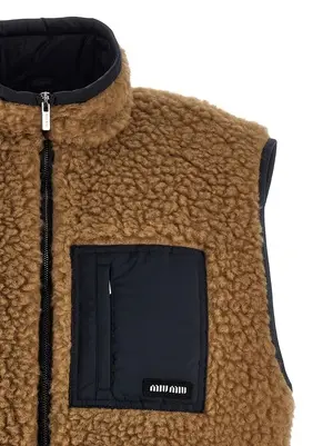 Miu Miu Fleece Gilet - Camel/royal Blue