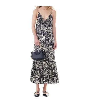 GANNI Floral Print Spaghetti Strap Maxi Dress