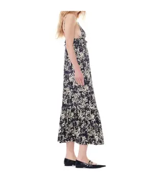 GANNI Floral Print Spaghetti Strap Maxi Dress