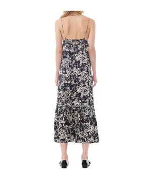 GANNI Floral Print Spaghetti Strap Maxi Dress