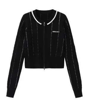 Marissa Chiara Long Sleeve Knitted Cardigan With Zip Closure - Black