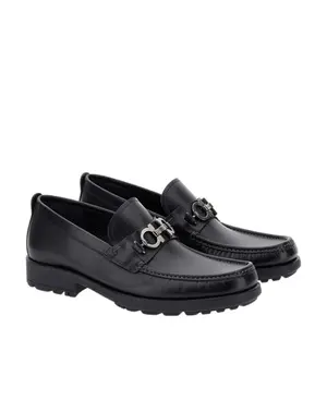 FERRAGAMO Gancini Detail Loafers - Black
