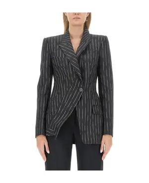Alexander McQueen Asymmetric Stripe Detailed Blazer
