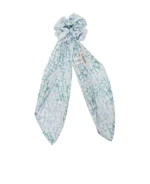 LANVIN Logo Pattern Silk Scrunchie - White