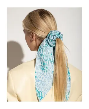 LANVIN Logo Pattern Silk Scrunchie - White