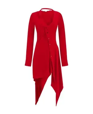 Stella McCartney Long-sleeved Asymmetric Seam Cut-out Dress - Red