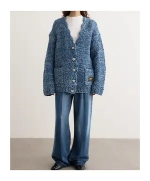 GANNI Hand-knit Denim Cardigan With V-neck