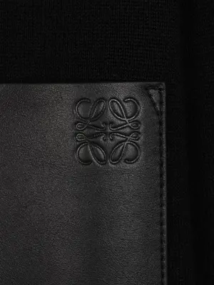 Loewe Wool Zip-up Hoodie With Leather Pocket - Black
