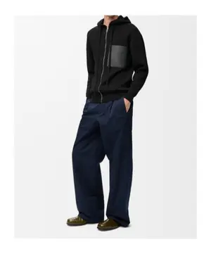 Loewe Wool Zip-up Hoodie With Leather Pocket - Black