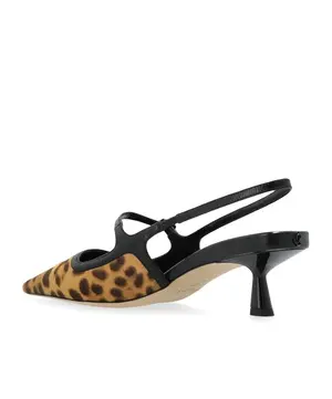 JIMMY CHOO Leopard Print Pointed Toe Slingback Pumps - Black