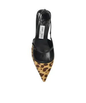 JIMMY CHOO Leopard Print Pointed Toe Slingback Pumps - Black