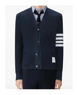 Thom Browne 4-bar Honeycomb Knit V-neck Cardigan