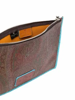 Etro Paisley Print Leather Trimmed Clutch Bag
