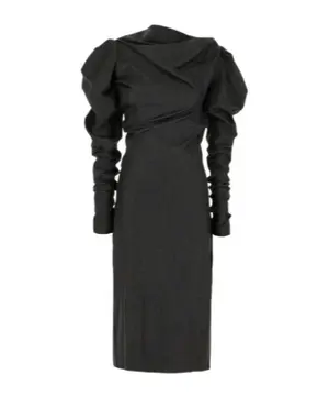 Puff Sleeve Asymmetric Midi Dresses