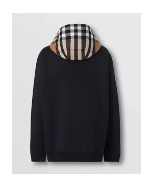 Burberry Zip-up Drawstring Hoodie With Plaid Interior - Black