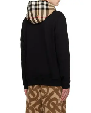 Burberry Zip-up Drawstring Hoodie With Plaid Interior - Black
