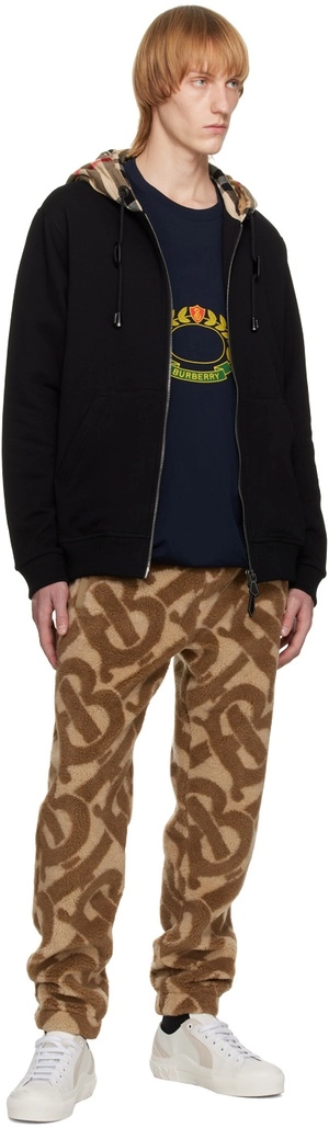 Burberry Zip-up Drawstring Hoodie With Plaid Interior - Black