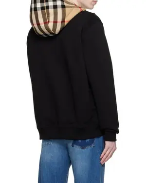 Burberry Zip-up Drawstring Hoodie With Plaid Interior - Black
