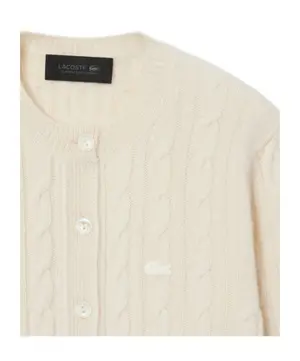 Lacoste Cashmere Cable Knit Cardigan - White