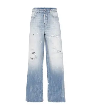 Dsquared2 Distressed Wide-leg Jeans With Logo Patch - No