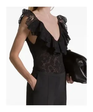 Alberta Ferretti Lace Bodysuit With Ruffled Sleeves