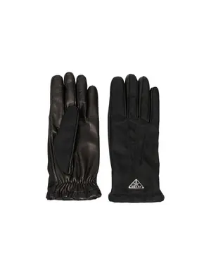Prada Five-finger Gloves With Logo Detail - Black