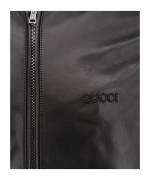 Gucci Leather Zip-up Jacket With Embroidered Logo