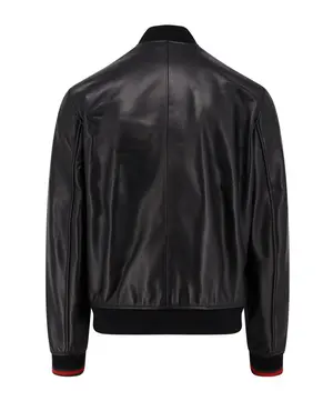 Gucci Leather Zip-up Jacket With Embroidered Logo