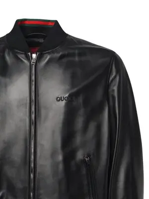 Gucci Leather Zip-up Jacket With Embroidered Logo