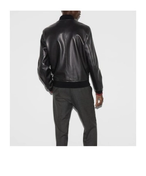 Gucci Leather Zip-up Jacket With Embroidered Logo