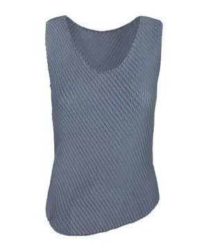Issey Miyake Sleeveless Round Neck Pleated Cover-up - Gray