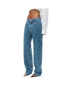 Alexander Wang Mid Rise Jeans With All-over Logo Print - Blue