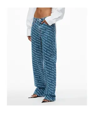 Alexander Wang Mid Rise Jeans With All-over Logo Print - Blue