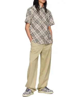 Burberry Nova Check-jacquard Short Sleeved Shirt - Lichen Color