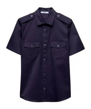 Prada Short-sleeved Buttoned Shirt With Classic Collar - Navy Blue