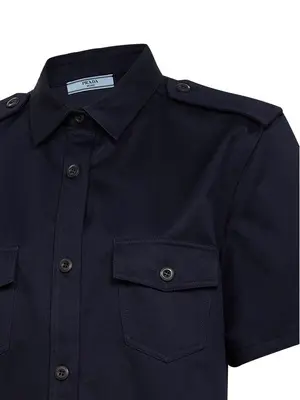 Prada Short-sleeved Buttoned Shirt With Classic Collar - Navy Blue