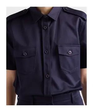 Prada Short-sleeved Buttoned Shirt With Classic Collar - Navy Blue