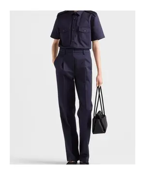 Prada Short-sleeved Buttoned Shirt With Classic Collar - Navy Blue