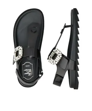 ROGER VIVIER Leather Thong Sandals With Crystal Buckle - Black