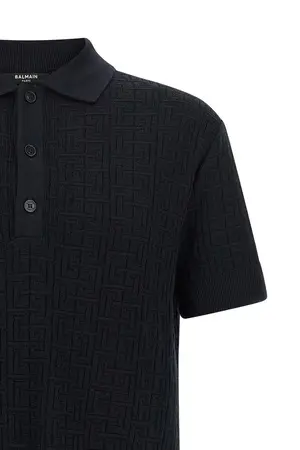 Balmain Monogram Knit Polo Shirt - Black