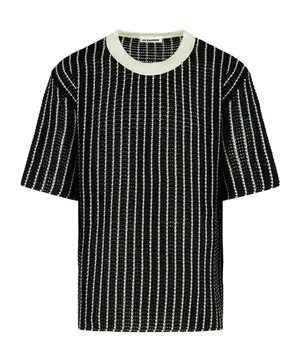 JIL SANDER Embellished Crochet T-shirt - Black