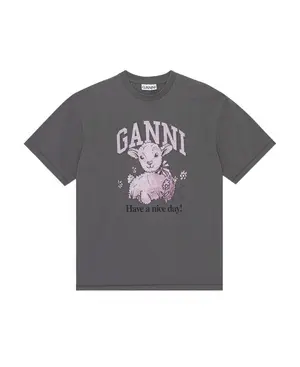 GANNI Logo Printed Crewneck T-shirt