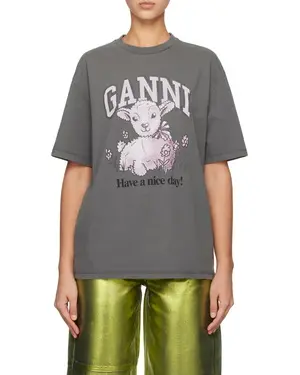 GANNI Logo Printed Crewneck T-shirt