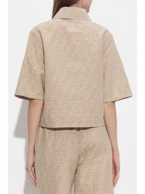 Fendi Ff Chambray Zipped Cropped Jacket - Beige