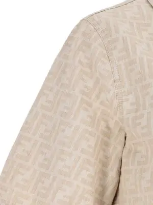 Fendi Ff Chambray Zipped Cropped Jacket - Beige